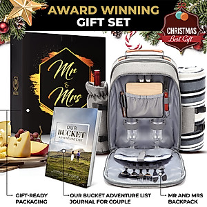 DELUXY Mr and Mrs Insulated Picnic Backpack for 2 - Wedding Gifts for Couple 2022, Cool Bridal Shower Gifts for Bride, Couples Gifts, for Couples Newly Engaged Unique, Anniversary