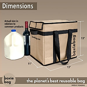 Boxiebag THE ORIGINAL (3-Pack) Collapsible Reusable Insulated Grocery Bag/Box - Stackable Heavy Duty Everyday Tote Bag - Folds Flat - Durable - Versatile - Innovative