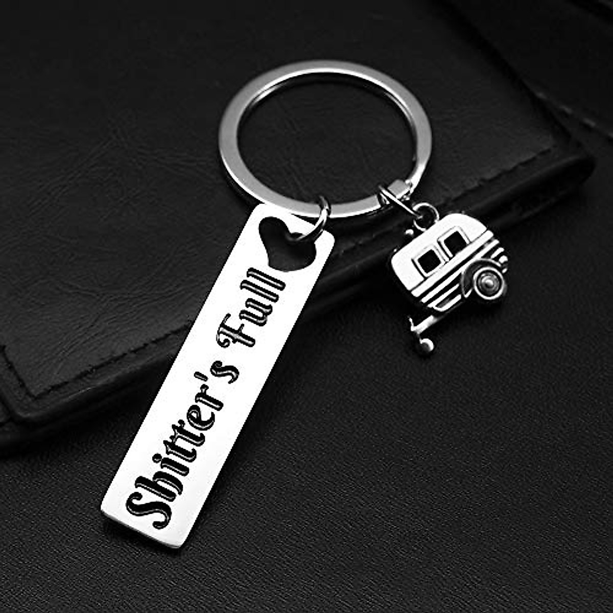 isiyu Mens Stocking Stuffers for Adults Shtter's Full Funny Keychain Gifts Christmas Stockings Stocking Stuffers for women men Happy Camper RV Camping gifts Accessories (Silver)