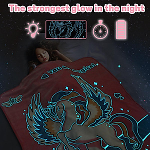 Glow in The Dark Blanket Unicorn Gifts for Girls Kids Blankets Super Soft 3 4 5 6 7 8 9 10 Year Old Girl Gift Ideas Girls Toys Age 6-8 Unicorns Toys Birthday Christmas Valentine's Day Gifts 50"x 60"