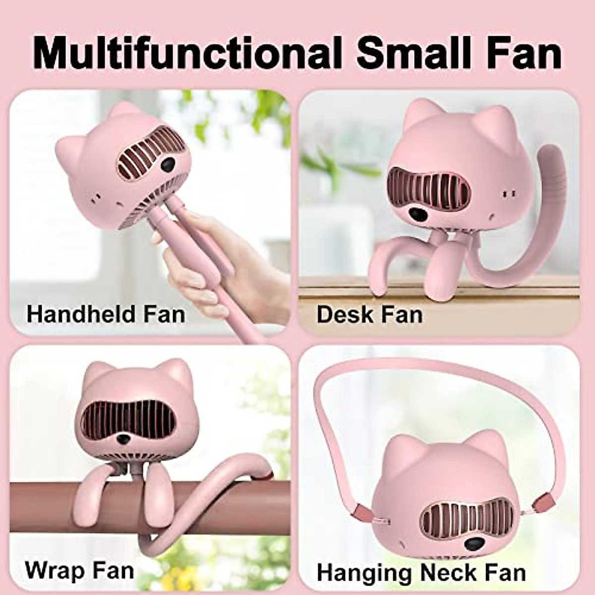 OverTwice Stroller Fan Bladeless/Desk/Handheld/Car Seat/USB with Aromatherapy Design, Small Mini Personal Portable Fan with Adjustable Lanyard and Flexible Tripod Clip, for Bed, Camping(Pink)