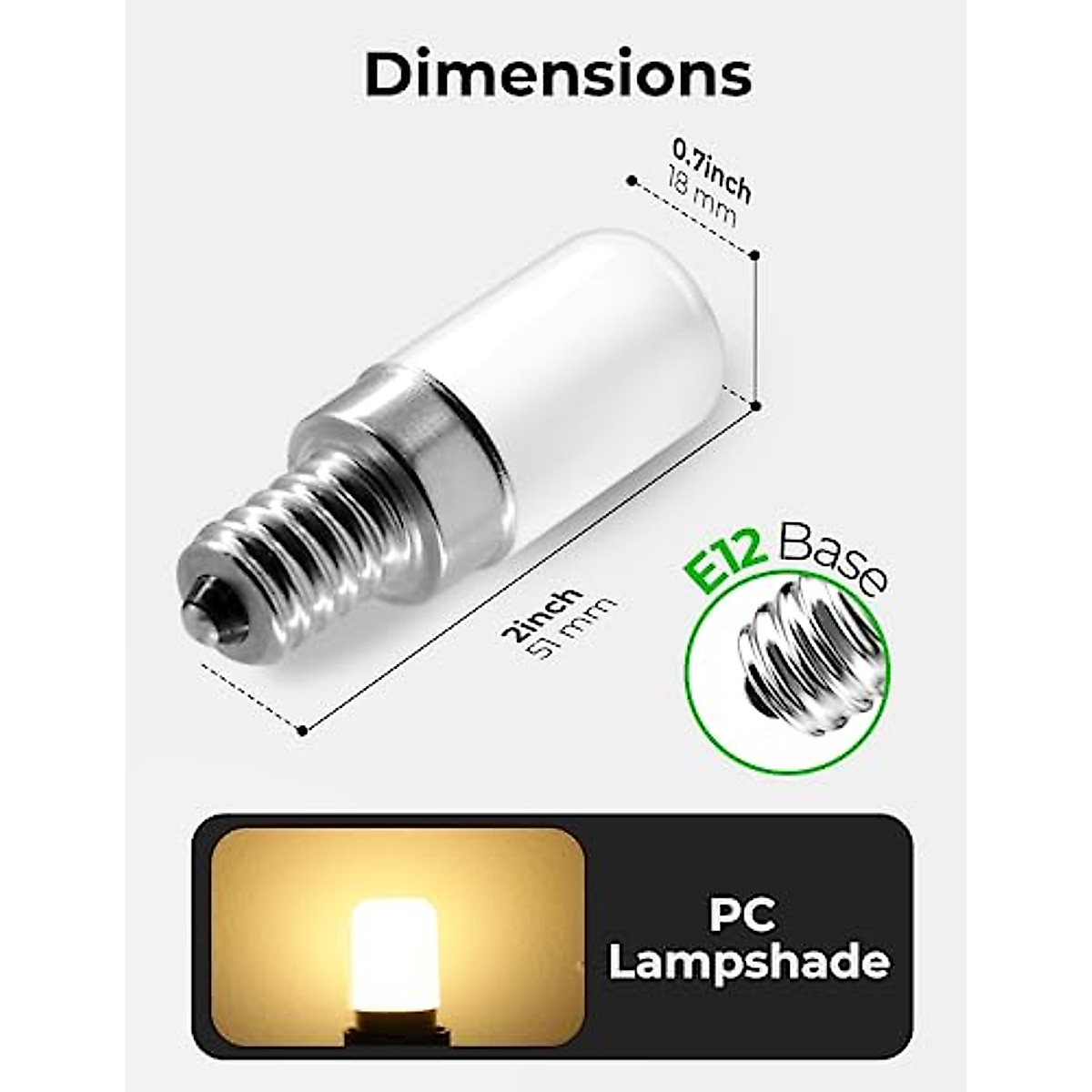 UNILAMP 2W E12 LED Night Light Bulb, Mini Type B C7 Light Bulb Equivalent 25W, Warm White 3000K, 120V E12 Edison Screw LED Bulb for Chandeliers, Salt Lamp, Non-Dimmable, 6-Pack