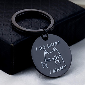 BNQL Funny Cat I Do What I Want Keychain Bracelet Geeky Keyrings Gifts (black)