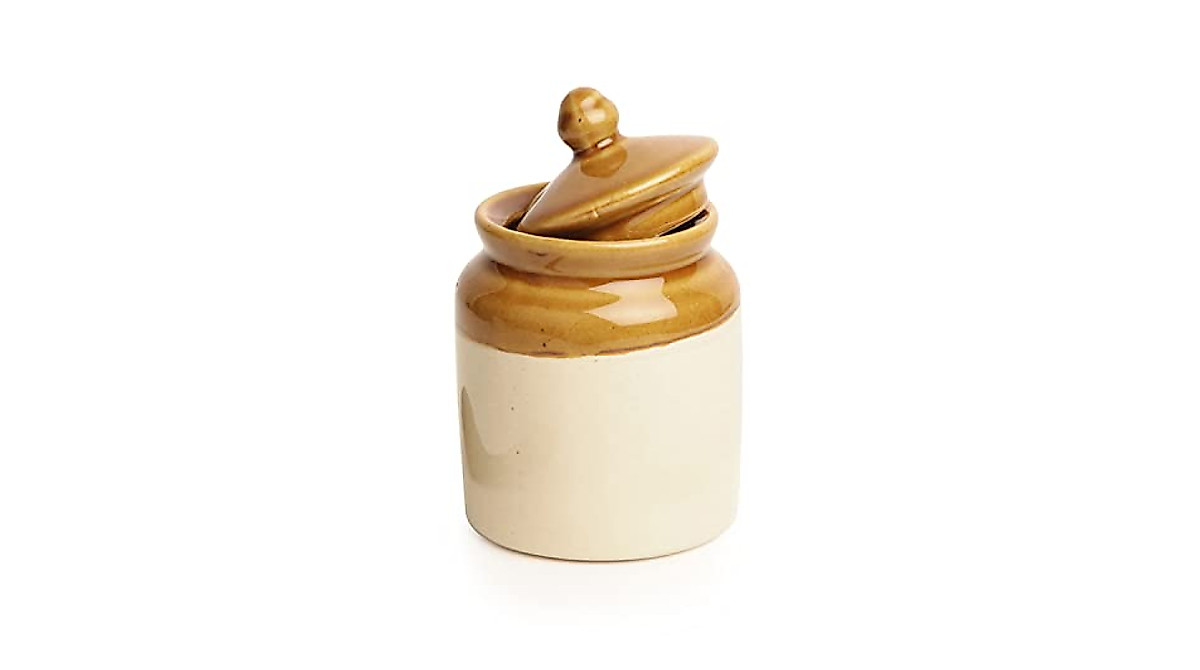 Elegant Ceramic Pickle Jar Set with Wooden Tray | Traditional Dining