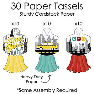 Big Dot of Happiness NYC Cityscape - 90 Chain Links and 30 Paper Tassels Decoration Kit - New York City Party Paper Chains Garland - 21 feet
