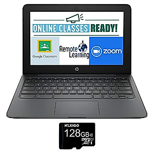 HP Chromebook 11.6 Inch Laptop, Intel Celeron N3350 up to 2.4 GHz, 4GB LPDDR2 RAM, 32GB eMMC, WiFi, Bluetooth, Webcam, Chrome OS + NexiGo 128GB MicroSD Card Bundle