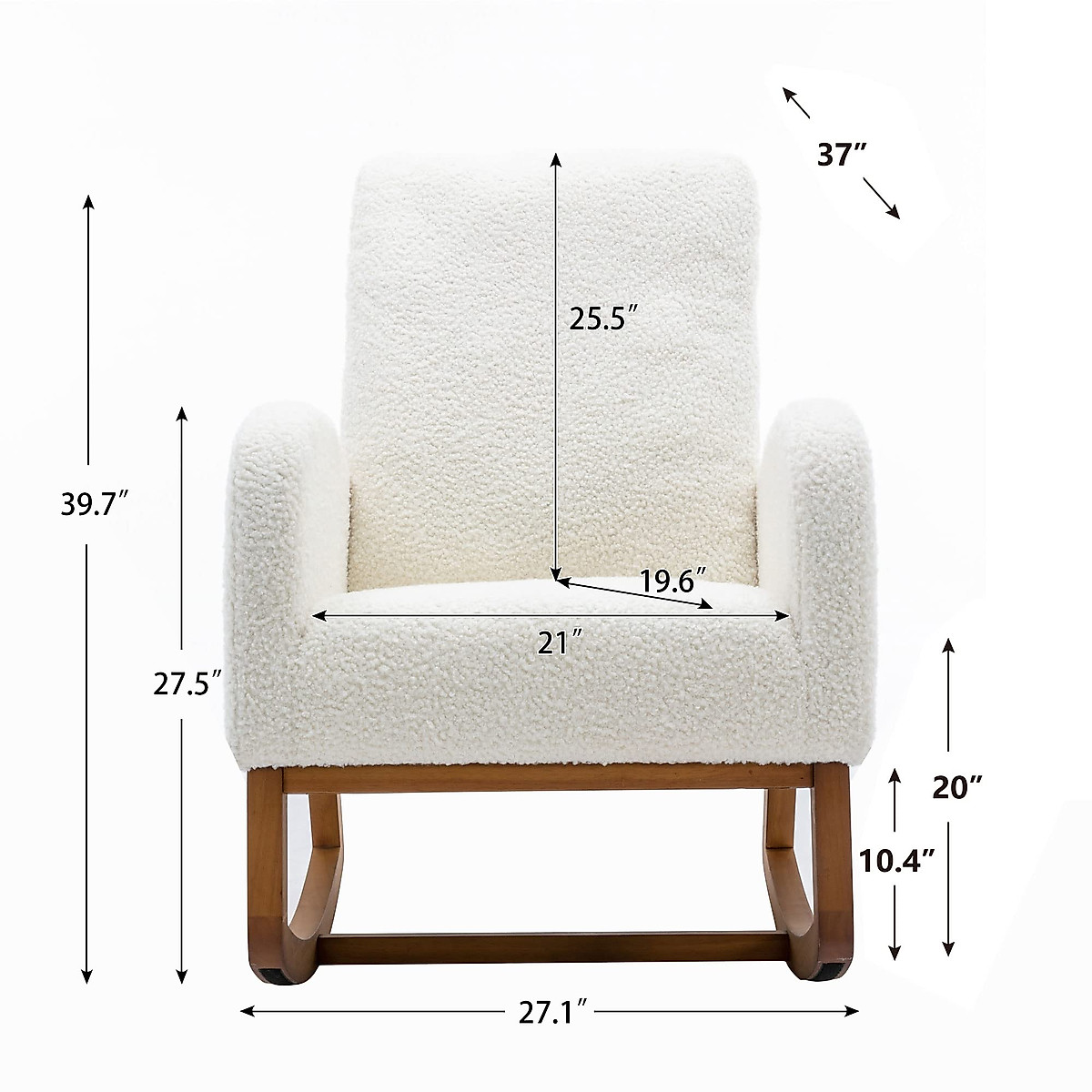 Dolonm Rocking Chair Mid-Century Modern Nursery Rocking Armchair Upholstered Tall Back Accent Glider Rocker for Living Room (White)