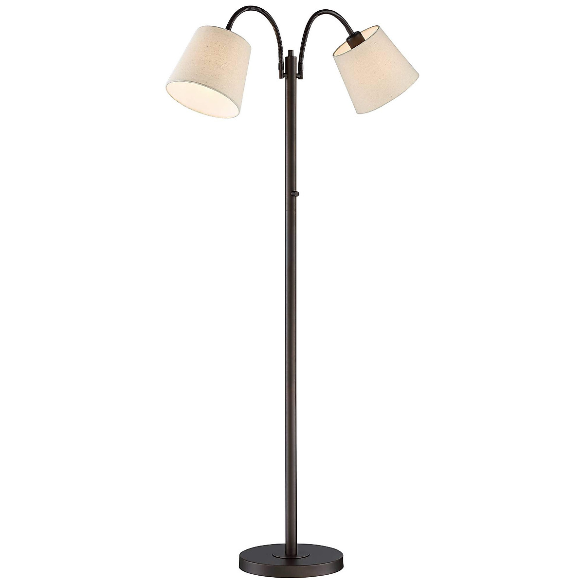 360 Lighting Seneca Modern Standing Floor Lamp 56" Tall Dark Bronze Brown Twin Arm Adjustable Gooseneck Neutral Cotton Drum Shade for Living Room Reading House Bedroom Home