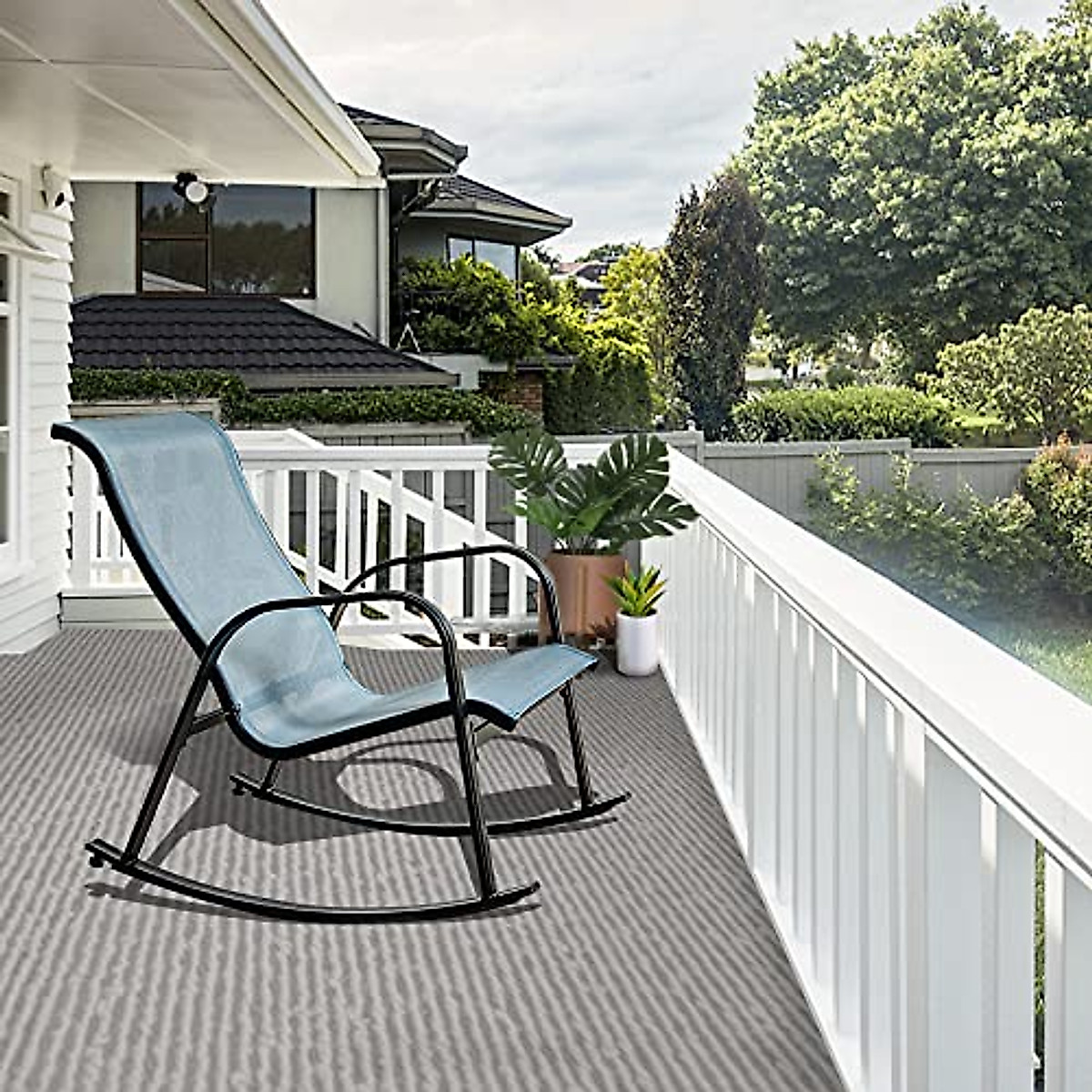 Grand patio Outdoor Mesh Sling Rocking Chair, Steel Rocker Seating Outside for Front Porch, Garden, Patio, Backyard (Blue 1PC)