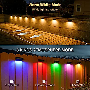 Aulanto Solar Fence Lights, Plus Size Warm White& RGB Modes, Fence Solar Lights Waterproof, 5LED Solar Wall Lights Outdoor for Wider Lighting on Fence,Wall, Yard, Garden, Pool.(8Pack-Plus & 4Modes)