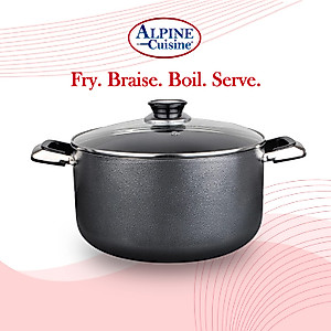 Alpine Cuisine 10 Quart Non-stick Stock Pot with Tempered Glass Lid and Carrying Handles, Multi-Purpose Cookware Aluminum Dutch Oven for Braising, Boiling, Stewing