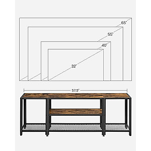 VASAGLE Modern TV Stand for TVs up to 65 Inches, 3-Tier Entertainment Center, Industrial TV Console Table with Open Storage Shelves, for Living Room, Bedroom, Rustic Brown and Black ULTV097B01