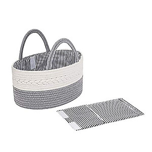 3 LITTLE GIGGLES Baby Diapers Organizer with Removable Storage Divider - Rope Cotton Design, Grey, 15 x 10” - Toy Caddy for Babies