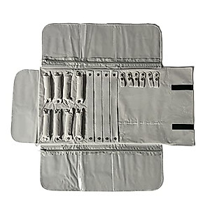 UnionPlus Velvet Travel Jewelry Case Roll Bag Organizer for Necklace Bracelet Earrings Ring, 6 PVC Pockets, Black+ Grey Upgrade Version