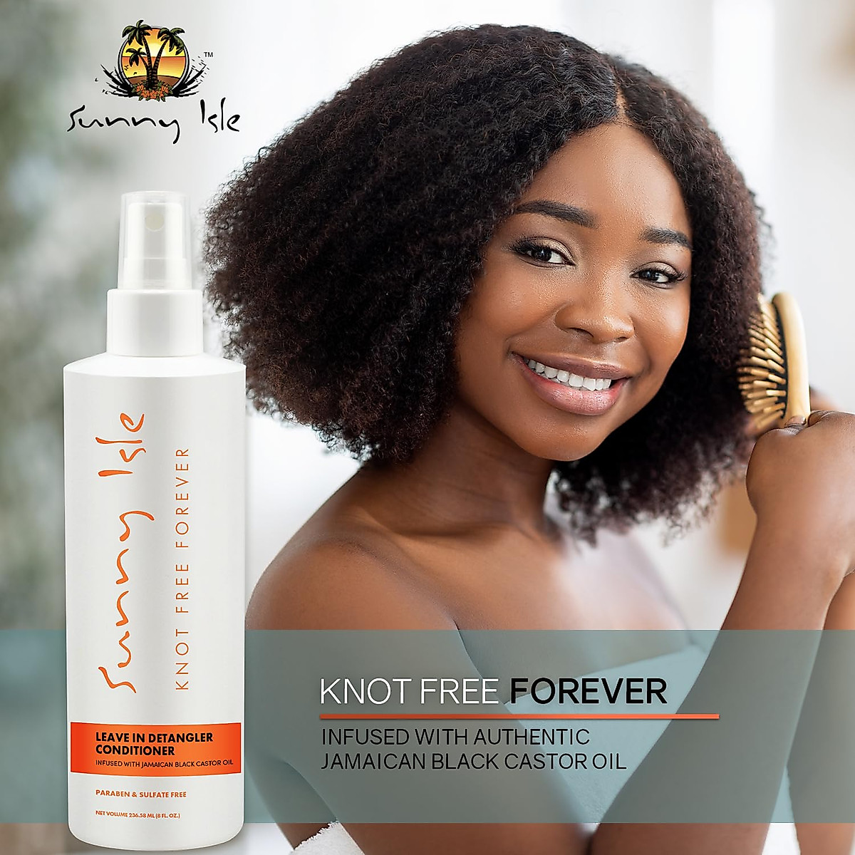 Sunny Isle Jamaican Black Castor Oil Knot Free Forever Leave-In Detangler & Conditioner 8oz (Pack of 2) | Moisturizes & Stimulates Hair Growth | Eliminates Frizz | Men & Women
