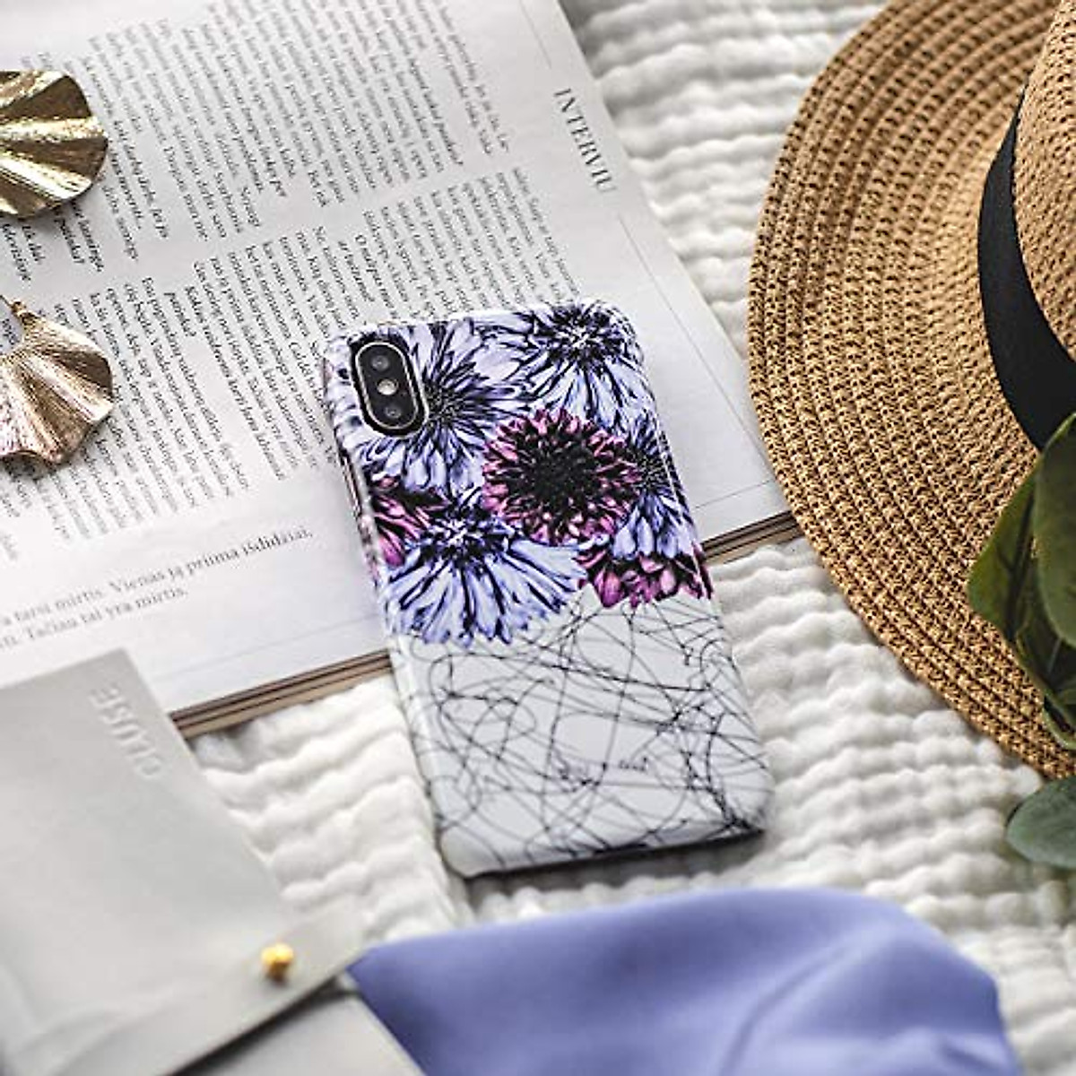 BURGA Phone Case Compatible with Google Pixel 6 PRO - Hybrid 2-Layer Hard Shell + Silicone Protective Case -Dazzling Purple Dahlia Floral Print Pattern Doodle - Scratch-Resistant Shockproof Cover