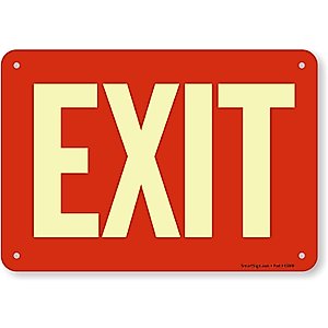 SmartSign "Exit" Sign | 7" x 10" Glow-in-The-Dark Aluminum
