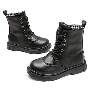 kkdom Boys Girls Waterproof Lace Up Side Zipper Mid Calf Combat Boots(Toddler/Little Kid/Big Kid) Black US Size 2 M Little Kid