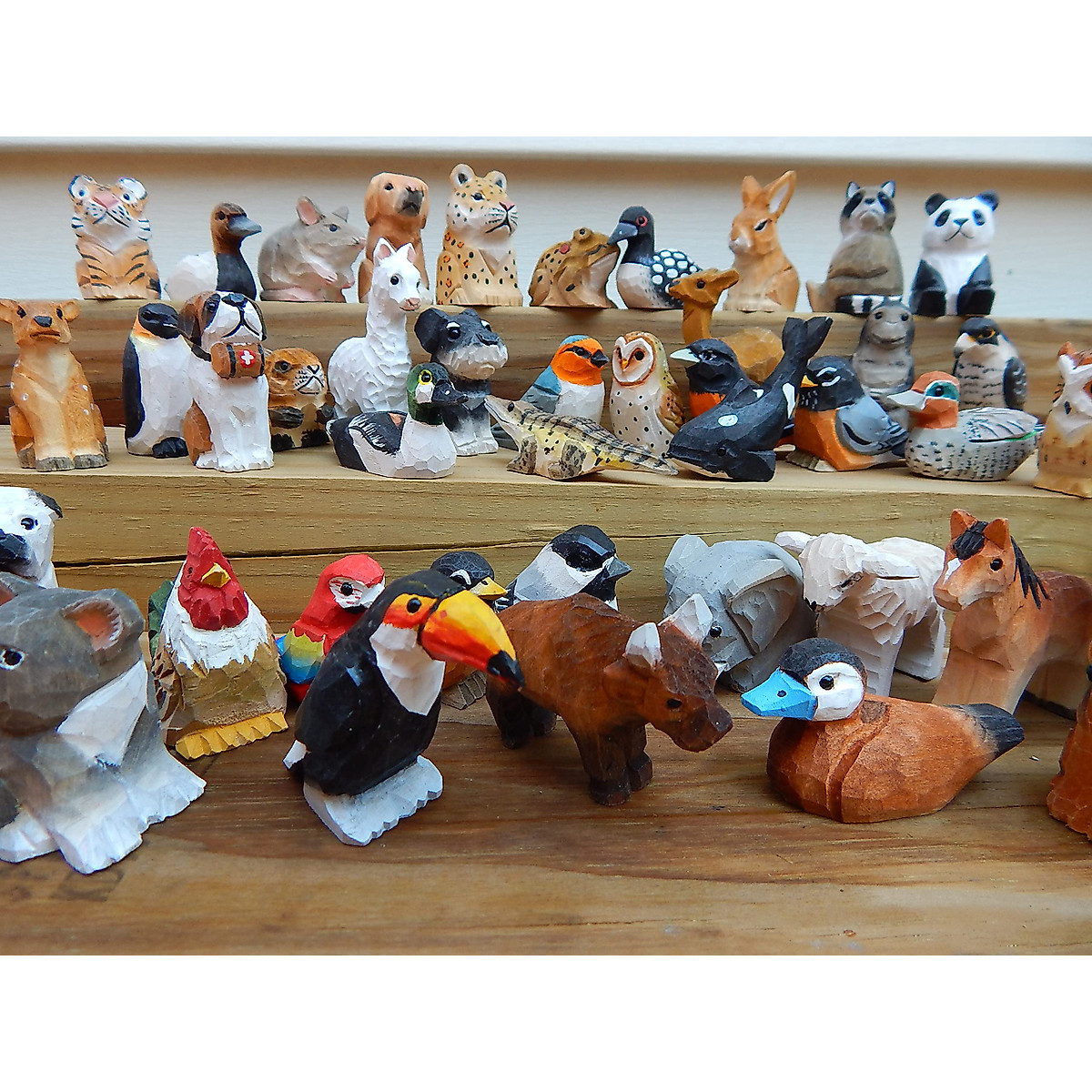 Selsela Nuthatcher Blue Wood Figurine Nutcracker Bird Garden Statue Sculpture Decor Miniature Art Carve Small Animal