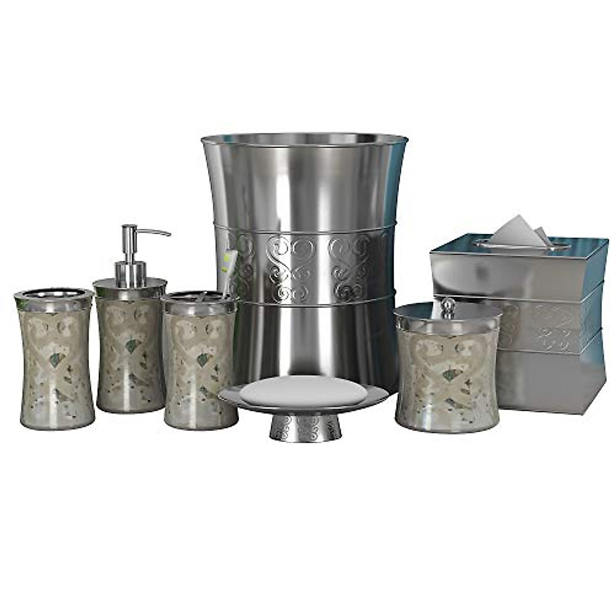 nu steel 7-Piece Mercury Glass Bathroom Accessory Set, Patchwork, Mercury/Shiny