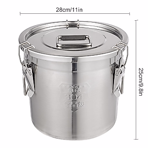 DYNAMI 304 Stainless Steel Airtight Canister, 3.2Gal Canisters Container with Lids and Sturdy Locking Clamp,Bucket Food Storage Containers Airtight for Rice, Flour, Grain, Coffee Bean(12L)