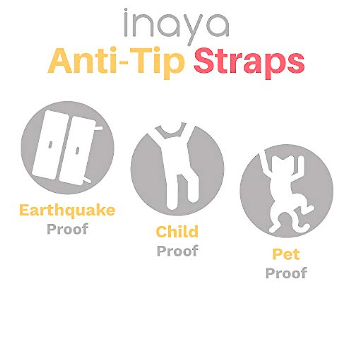 Inaya 12-Pack Heavy-Duty Anti-Tip Furniture Straps- Home Furniture Wall Anchors for Baby Proofing Dressers, Cabinets, Closets, Bookshelves and TVs - Child Safety Earthquake Secure Mount Anchors