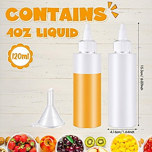 Honeydak 30 Pack Plastic Squeeze Bottles Boston Empty Dispensing Bottles Lab Dispensing Bottles with Twist Top Cap 2 Pcs Funnel for Liquids Inks Oil Sauce Condiments Arts and Crafts (White, 4 oz)