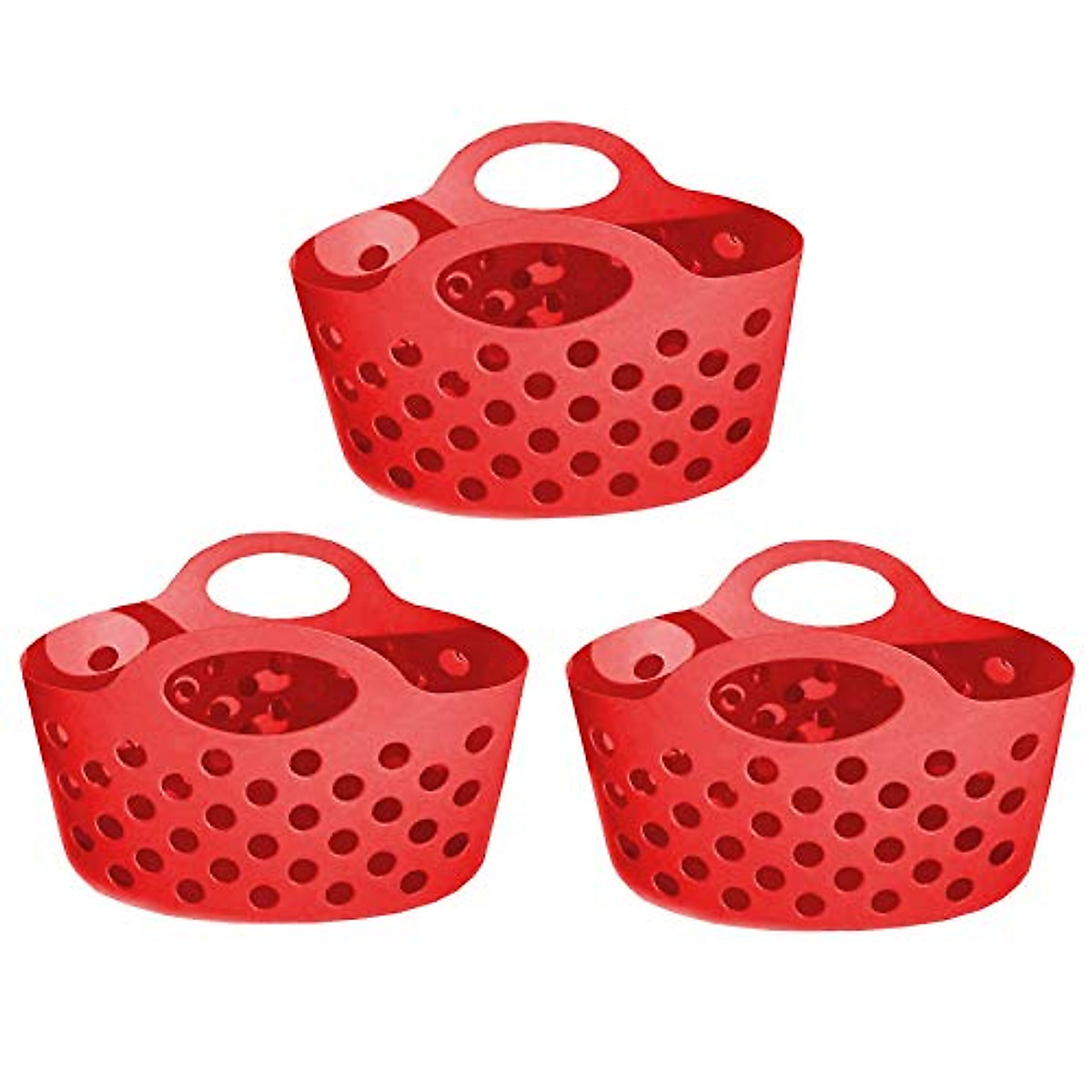 Red 3 Pack Plastic Organizer Baskets with Handles Small Soft Carry Totes Stackable