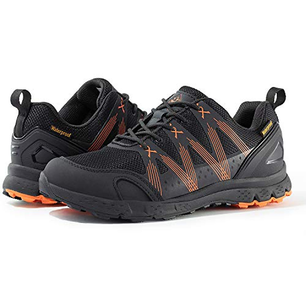 Wantdo Men's Waterproof Hiking Shoes Low Top Waterproof Hiking Boots Lightweight Outdoor Trekking Backpacking Breathable Work Mountaineering Trekking Trails Shoes Orange