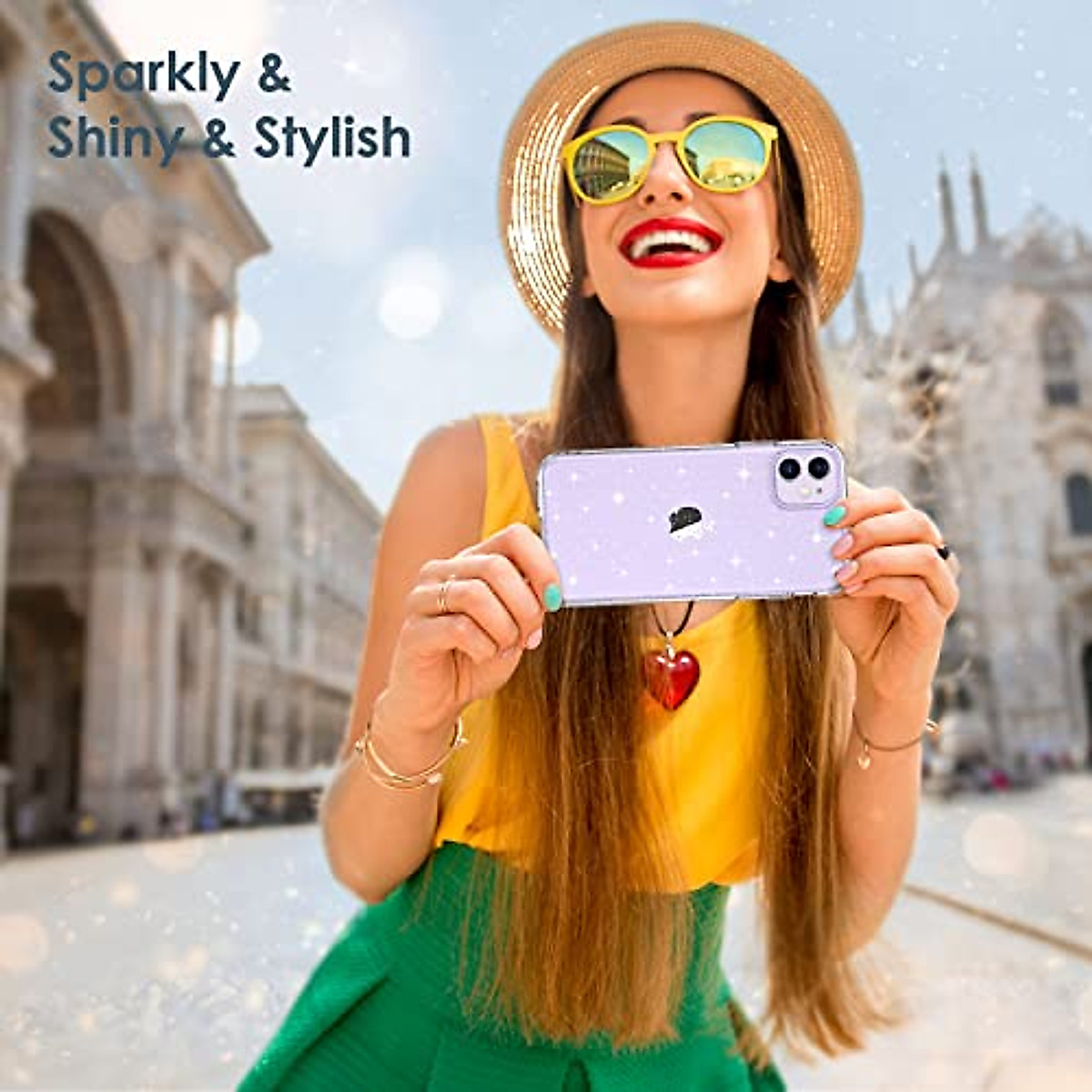 Hython Case for iPhone 11 Case Glitter, Cute Sparkly Clear Glitter Shiny Bling Sparkle Cover, Anti-Scratch Soft TPU Thin Slim Fit Shockproof Protective Phone Cases for Women Girls Girly, Clear Glitter