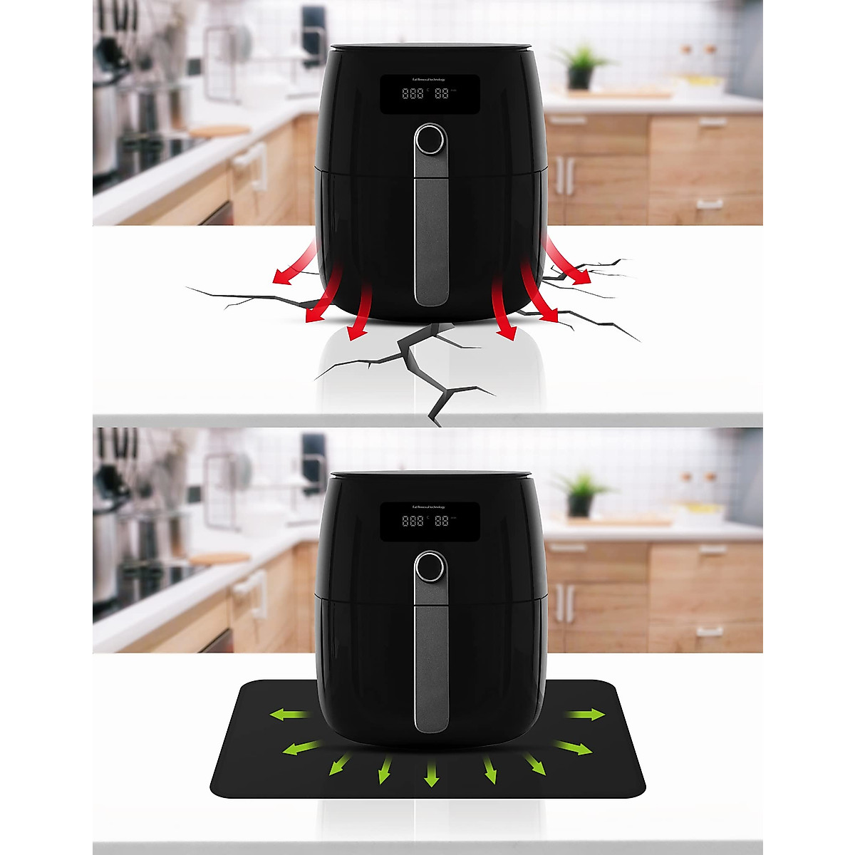 FLASLD Heat Resistant Mat for Air Fryer Site on, Fireproof Silicone Mats for Kitchen Counter, Countertop Protector, No-slip and Waterproof (16"X24", Black)