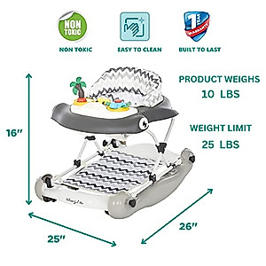 Dream on Me 2-in-1 Aloha Fun Activity Baby Walker in Grey, Easily Convertible Baby Walker, Adjustable Three Position Height Settings, Fun Activity Center, Easy to Fold and Store