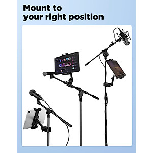 LZSIG Updated Tablet Mount Holder for Mic Stand, Adjustable Microphone Music Stand iPad iPhone Holder Stand, Compatible with Kindle, Android, All 4.7 to 13.5-inch Tablets & Smartphones (L)