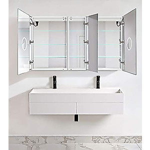 Krugg Large LED Medicine Cabinets with Defogger, Dimmer, 3X Makeup Mirror, Outlet & USB (60 x 36 Left Right Right)