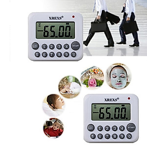 XREXS Digital Kitchen Timer Magnetic Countdown Up Cooking Timer Clock with Magnet Back and Clip, Loud Alarm, Large Display Minutes and Seconds Directly Input-White (2 Pcs, Battery Included) PS-367