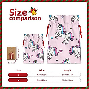 Drawstrings Christmas Gift Bags Cute-Unicorn-Star-Pink Presents Wrapping Bags Xmas Gift Wrapping Sacks Pouches Medium