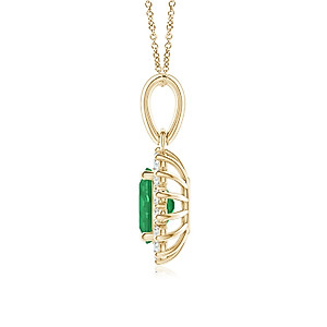 Angara Natural 1.1 Ct Emerald and 0.29 Ct Diamond Halo Pendant Necklace for Women in 14K Yellow Gold (Grade-A | Size-8x6mm) | May Birthstone, Birthday, Anniversary, Wedding Jewelry Gift For Women