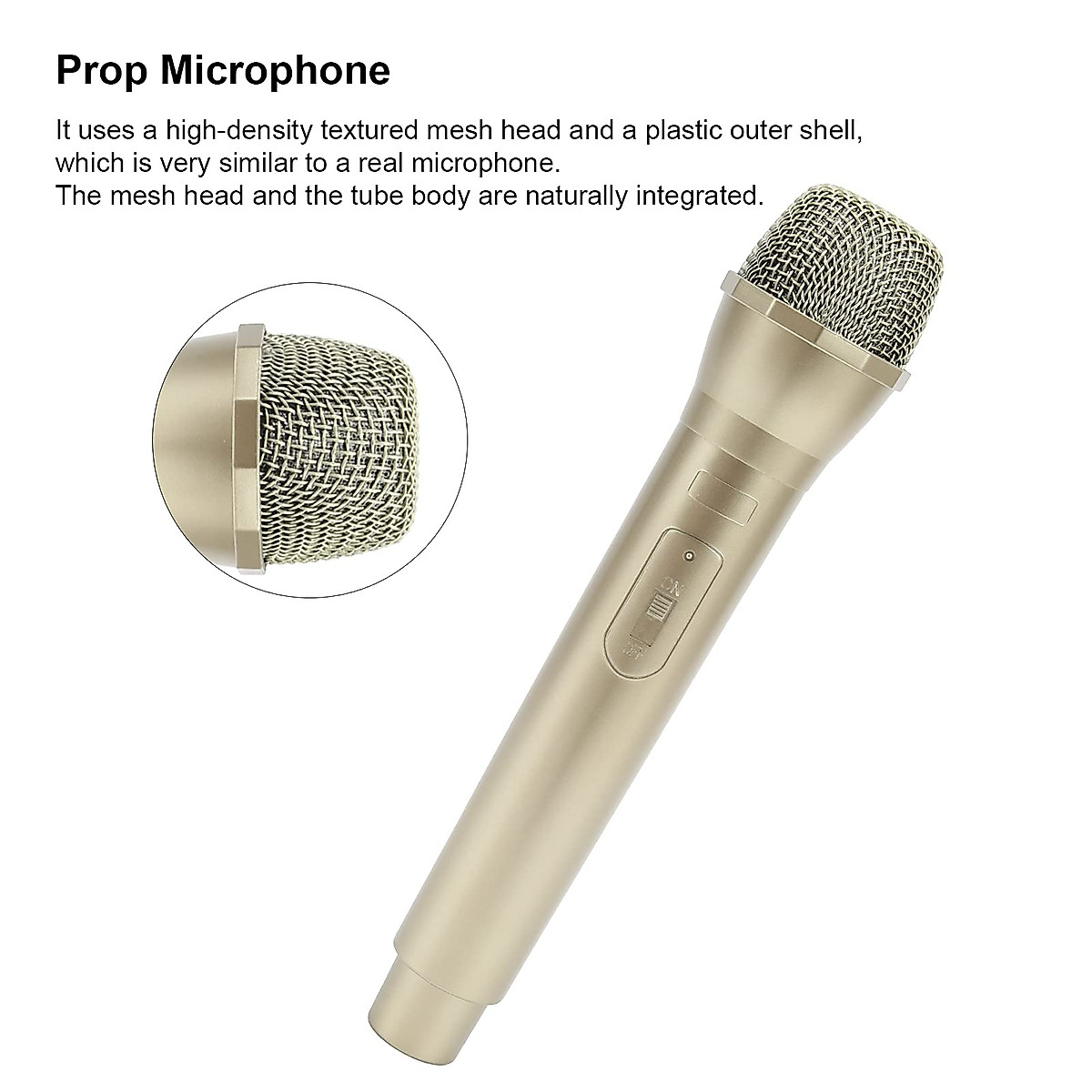 Shanrya Fake Microphone for Singing, Plastic Prop Mic Prop Microphone with 1 X Prop Microphone for Parties(Gold)