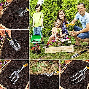 FEBSNOW Garden Tool Set - 5 Pieces Heavy Duty Gardening Hand Tools Kit Include Garden Trowel, Garden Rake, Spade Shovel, Weeder, Cultivator for Men, Women