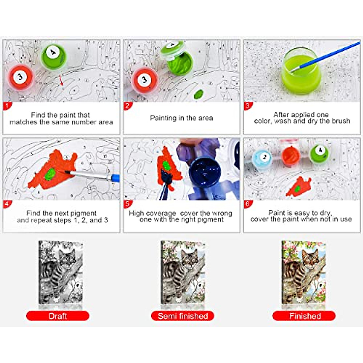 TISHIRON DIY Paint by Numbers Hand Painting Cat Series on Canvas for Adults Beginner Kids Drawing with Brushes Festival Gift House Decorations No Frame Cat Snuggling in The Treetops-16x20inch