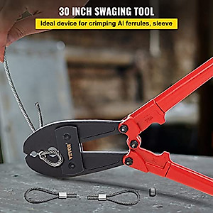 VEVOR 30 Inch Hand Swager Crimper 3 Cavity 5/32" 1/4" 5/16" Swaging Tool for Copper & Aluminum Oval Sleeves & Stop Sleeves Wire Rope Crimping Tool Propress Swage Tool Long Handle Labor Save