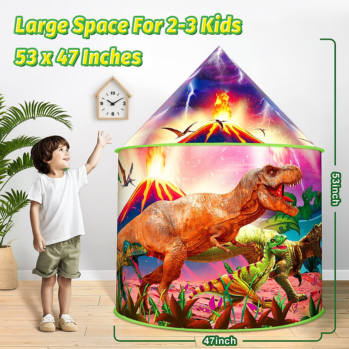 HopeRock Dinosaur Kids Tent with Roar Button, Kids Play Tent with Dinosaur Toys for Boys & Girls Kids Pop Up Tent for Boys, Kids Indoor Tents Birthday Chirstmas Gifts for 3 4 5 6 7+ Years Old Boys
