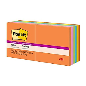 Post-it Super Sticky Notes, 3x3 in, 2x the Sticking Power, Assorted Bright Colors, Recyclable (pack of 12)