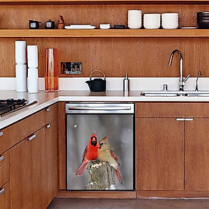 Dishwasher Magnet Cover Northern Cardinal Winter Magnetic Refrigerator Stickers Decorative Appliance Cover Fridge Panels Metal Door Garage 23x26in