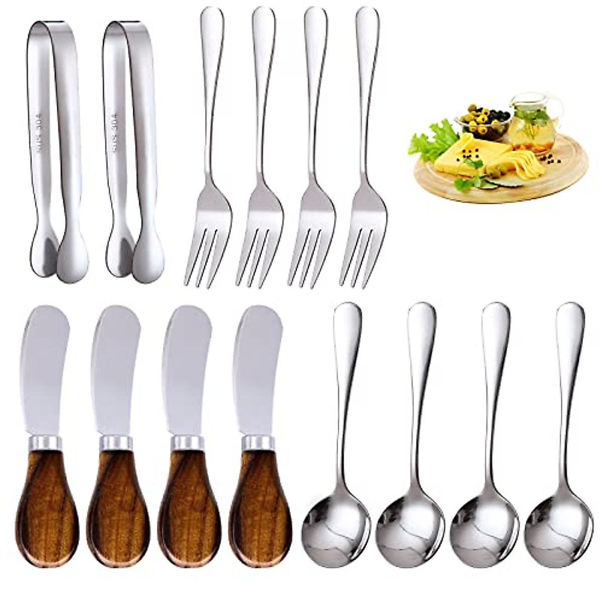 Charcuterie Accessories (14 Pcs), Cheese Spreaders for Charcuterie Board, Mini Serving Spoons, Forks and Mini Serving Tongs - Charcuterie Utensils for Butter, Cheese and Pastry Making