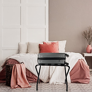 Pelopy 8 Pack Luggage Rack Steel Folding Suitcase Stand Black Luggage Racks with Nylon Straps for Home Hotel Bedroom Closet Guest Room Travel Vacation Motels Supplies