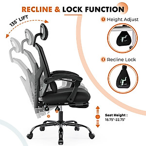 Sweetcrispy Office Computer Desk Chair, Ergonomic High-Back Mesh Rolling Work Swivel Chairs with Wheels, Comfortable Lumbar Support, Comfy Arms for Home, Bedroom, Study, Student, Black
