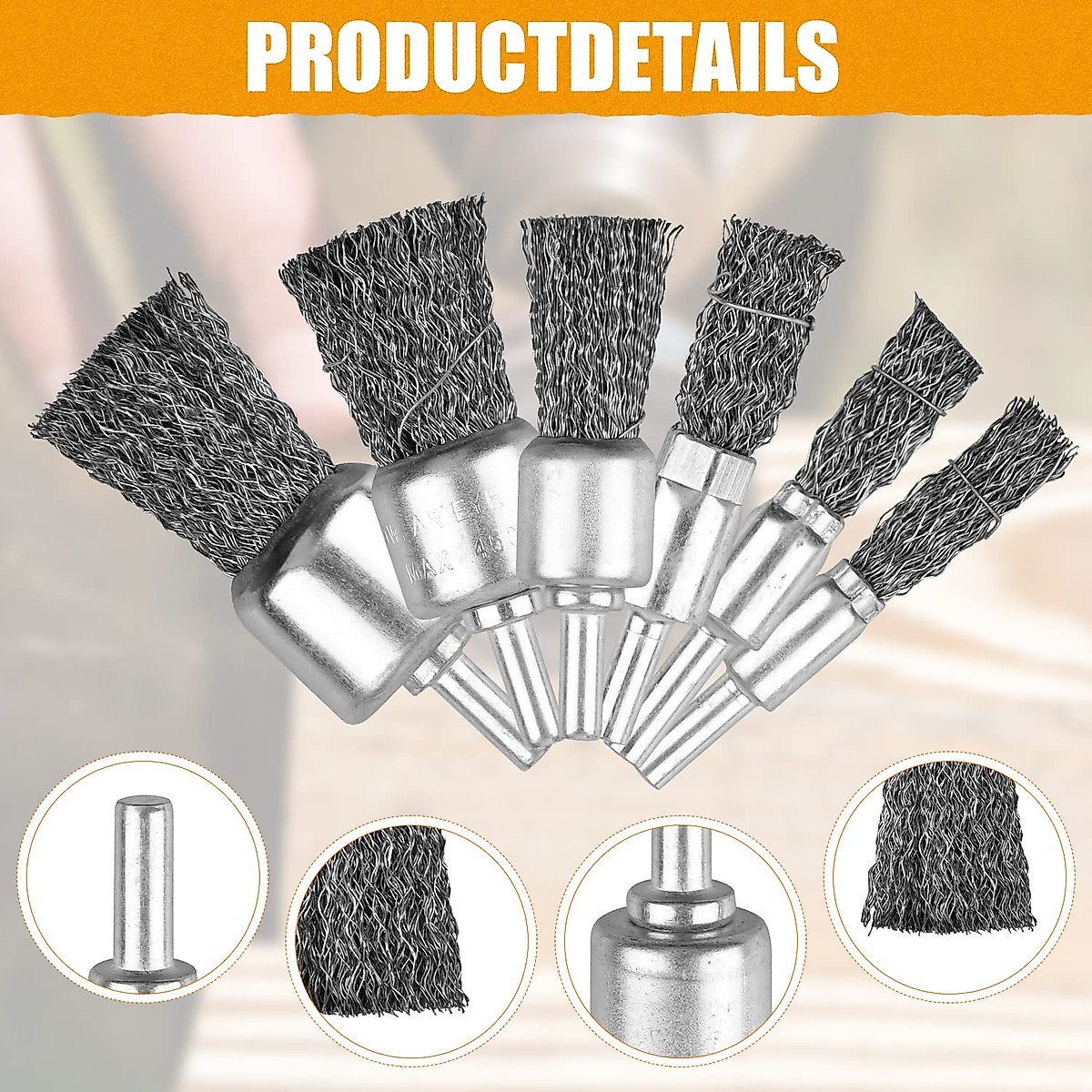 Mixiflor 18 Pack Wire End Brush Set, Wire Brush for Drill ,6 Sizes 0.012"Crimped Wire Wheel for Drill 1/4 Inch Shank, for Drill Attachment