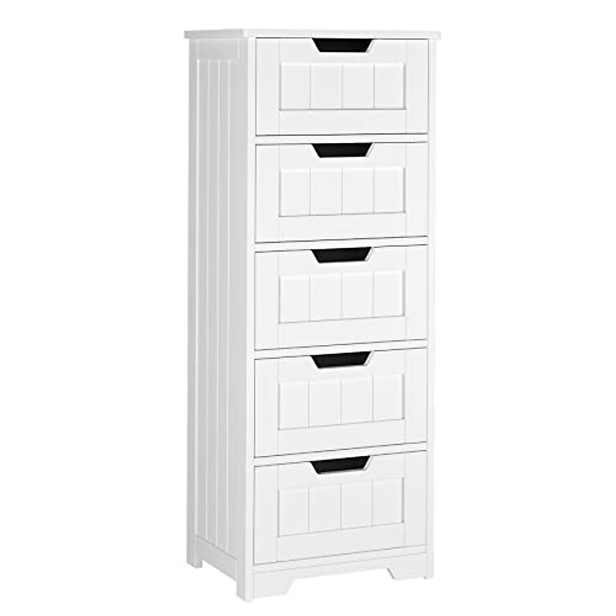TTVIEW Bathroom Floor Cabinet with 5 Drawer Dresser, with Avoid-Tipping Device, White, Freestanding Side Tall Storage Cabinet Narrow Drawers for Small Spaces