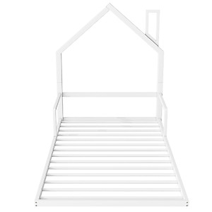 Bellemave Twin Floor Bed for Kids, Metal Twin Bed for Boys, girs, Twin Bed Frame with House-Shaped Headboard, Twin Size Montessori Floor Bed, White